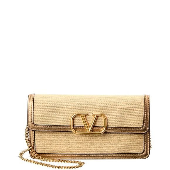 Valentino | Bags | Valentino Vsling Raffia Leather Wallet On Chain ...